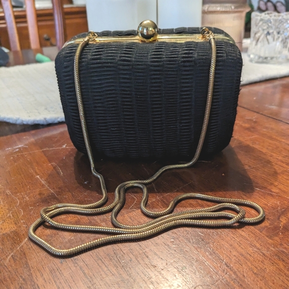 Bechamel | Bags | Vintage Bechamel Pleated Box Purse Black Satin Gold ...